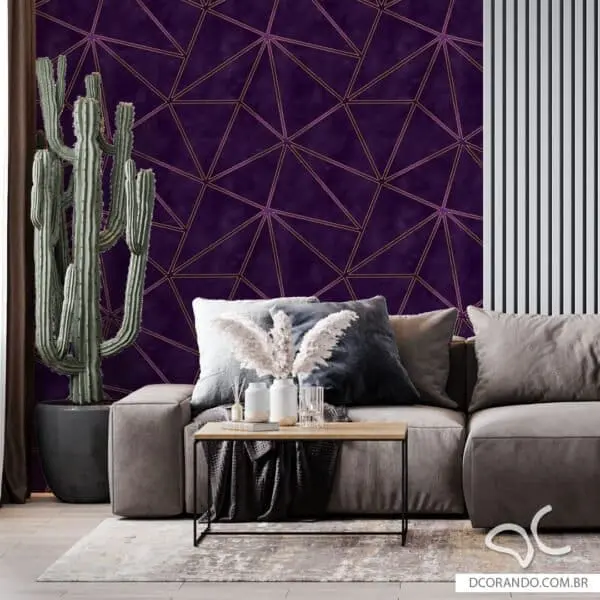 Papel de Parede Zara Roxo com Fio Dourado